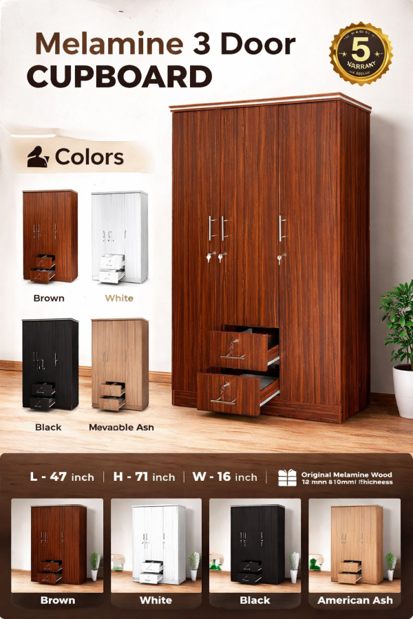 Melamine 3 Door – Tow Looker Only – 6×4 Cupboard ( Brown) – 5 Years ...